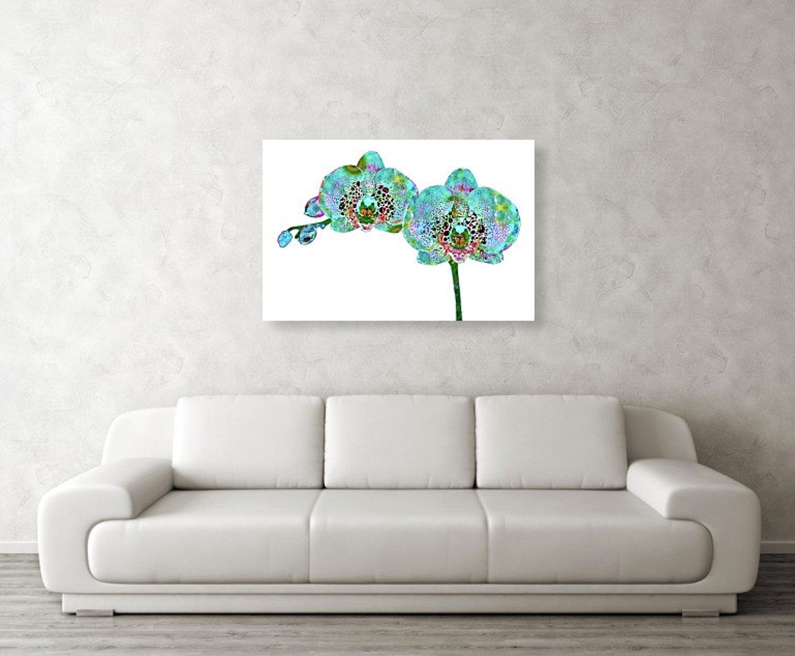 Colorful Blue Orchid Art Print From Painting Tropical Flowers Beach ...