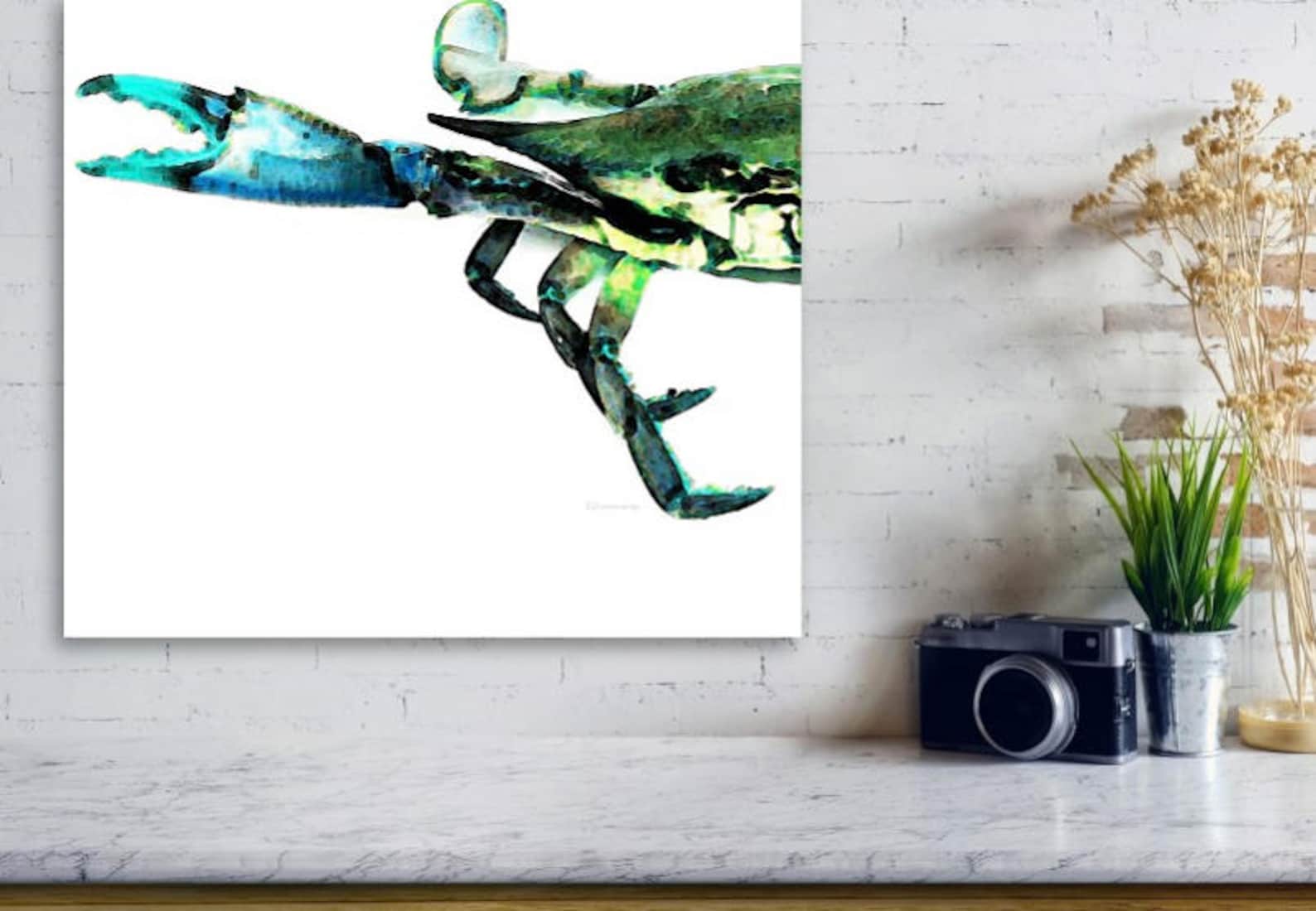 Beach Art Blue Crab Animal PRINT Green Color Abstract CANVAS Seafood ...