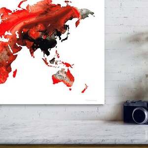 World Map Art PRINT From Painting White Red Black Travel Earth Maps ...