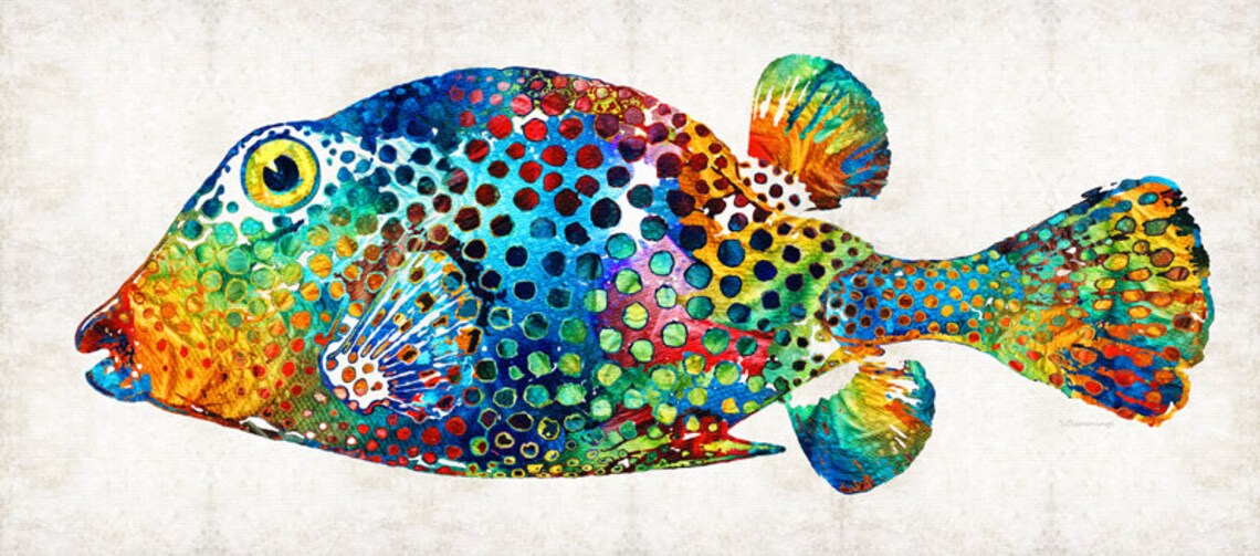 Puffer Fish Art Print From Painting Colorful Deep Sea Fishing - Etsy