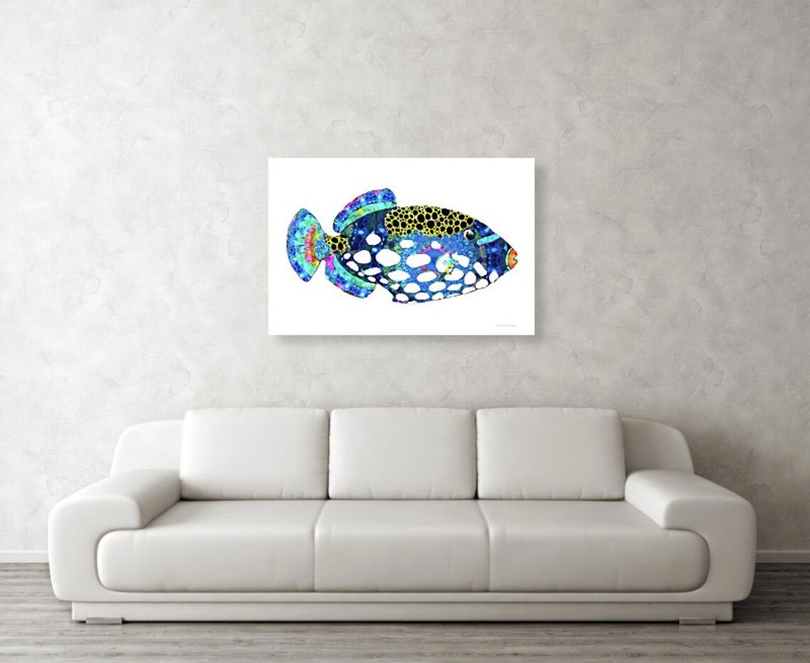 Clown Trigger Fish Art Print From Painting Beachy Tropical Fun Blue ...