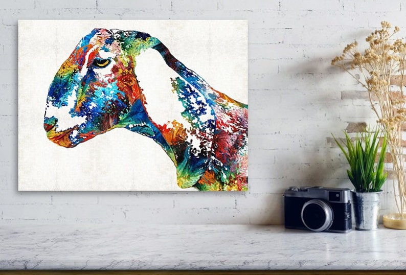 Colorful Goat Art PRINT From Painting Farm Animals Primary Colors Fun ...