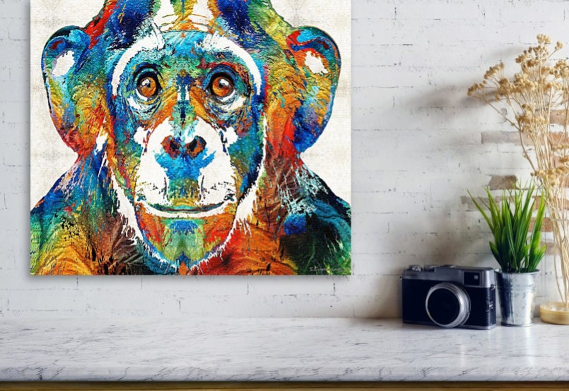 Chimp Art PRINT Colorful Animal Rainbow Zoo Primary Color Funny Freaky ...