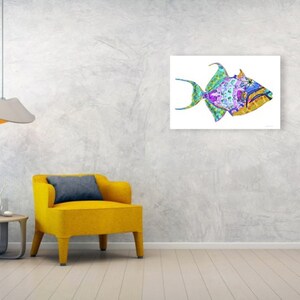 Trigger Fish Art Print From Painting Yellow Tropical Fun Blue Beach ...