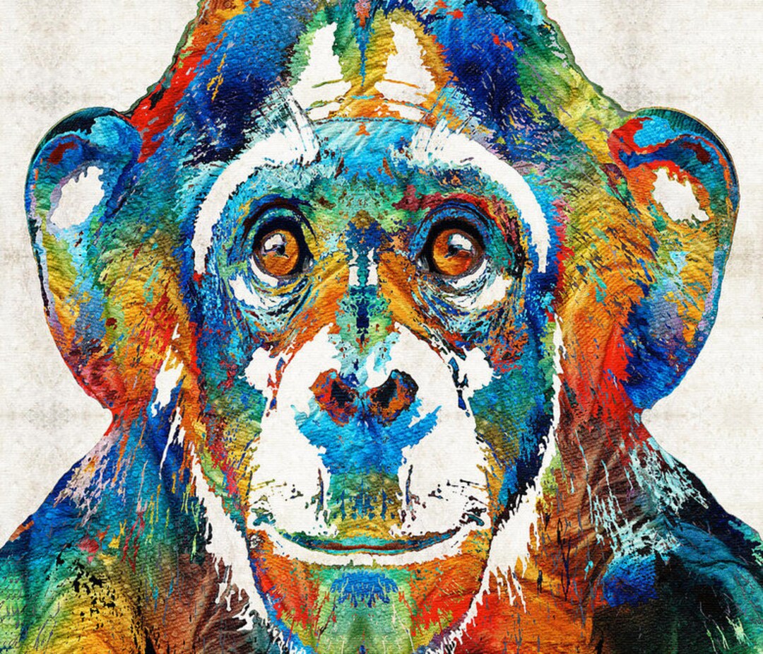 Chimp Art PRINT Colorful Animal Rainbow Zoo Primary Color Funny Freaky ...