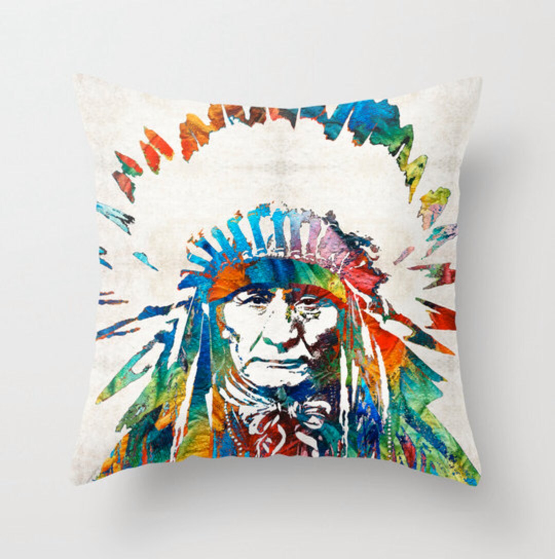 Native American Pillow COVER Art Indian Chief Warrior Pow Wow Tepee ...