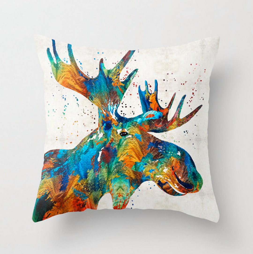 Throw Pillow Colorful Moose Art COVER Design Home Cute Animals Decor ...