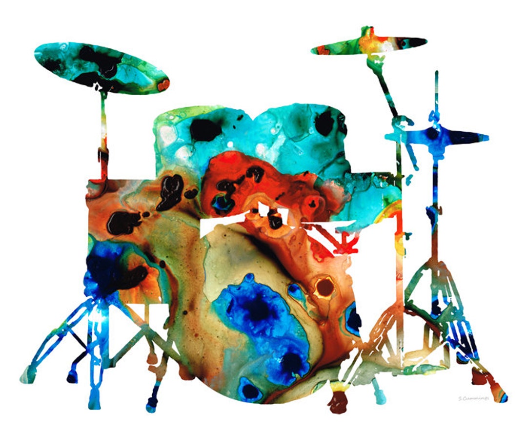 Drums Art PRINT Frm Painting Drum Set Rock and Roll Band Music Colorful ...