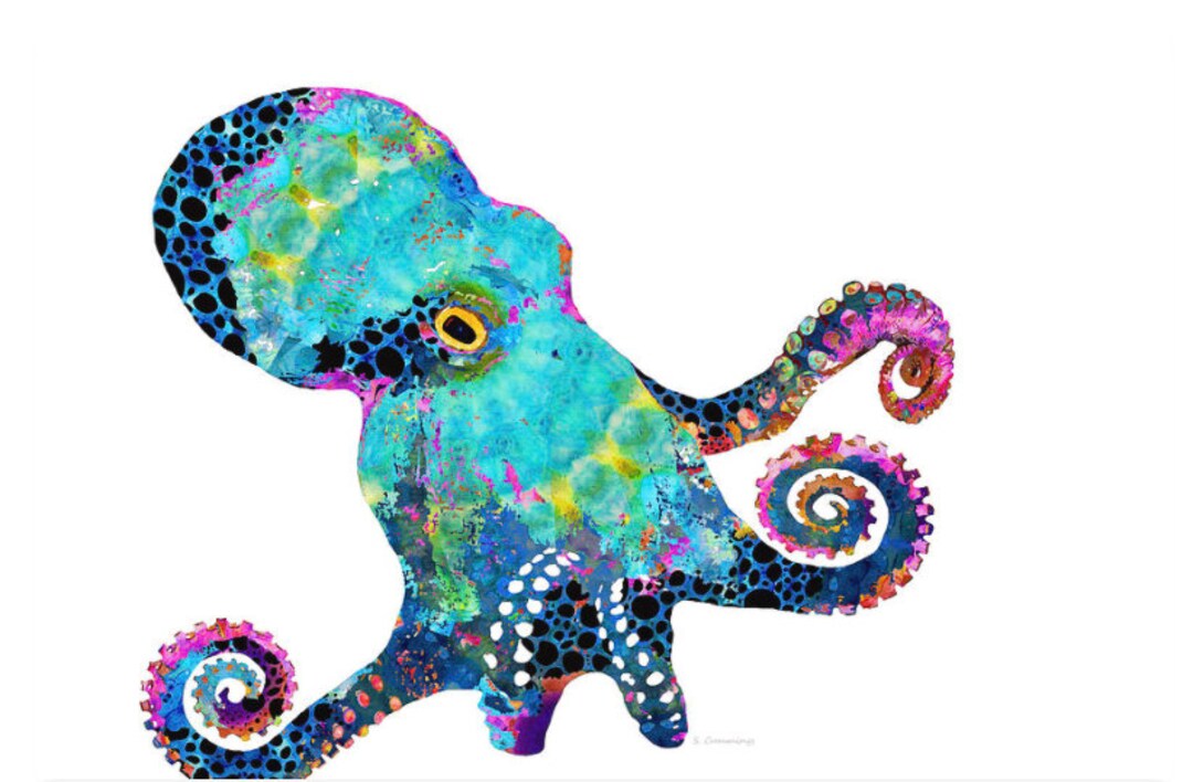 Cute Octopus Art From Painting Octopi Tropical Fun Blue Aqua Beach ...