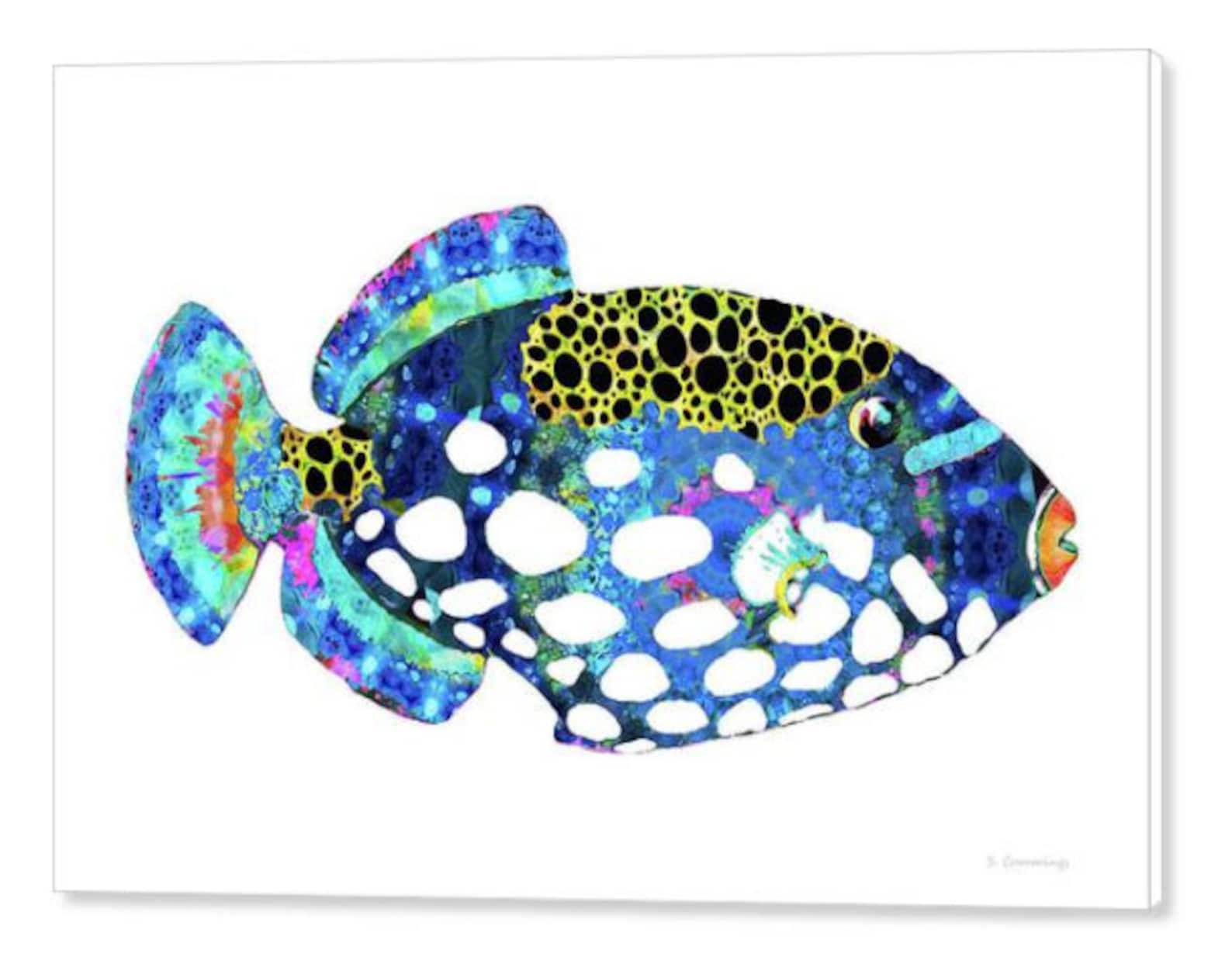 Clown Trigger Fish Art Print From Painting Yellow Tropical Fun | Etsy