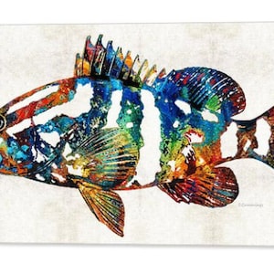 Grouper Fish Art Print From Painting Colorful Deep Sea Fishing Angler ...