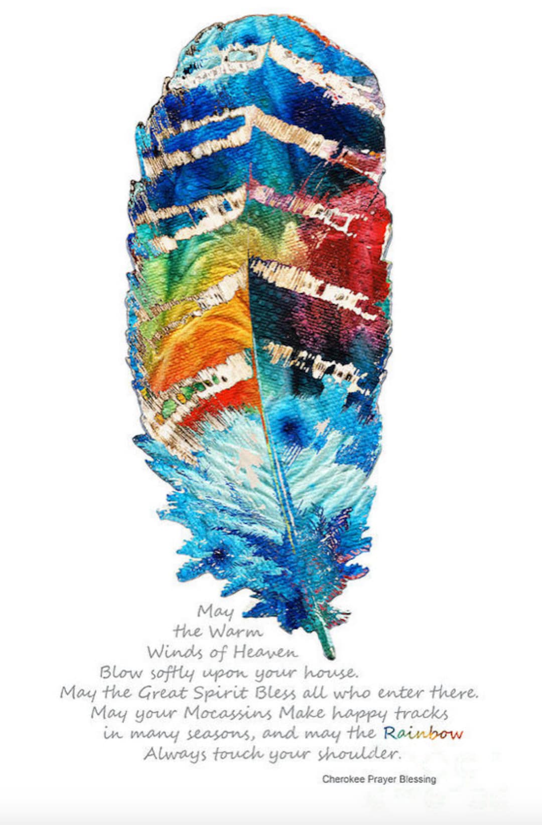 Colorful Feather Art Cherokee Prayer PRINT From Painting American ...