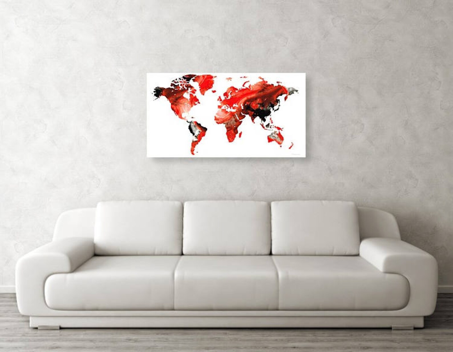 World Map Art PRINT From Painting White Red Black Travel Earth Maps ...