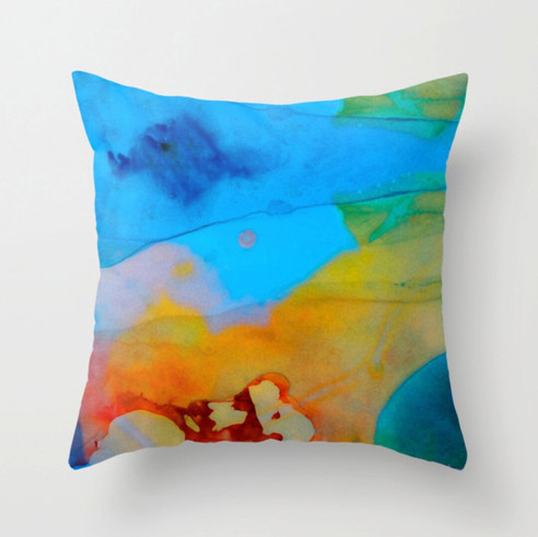 Throw Pillow Abstract Art COVER Design Colorful Blue Home Sofa Bed ...