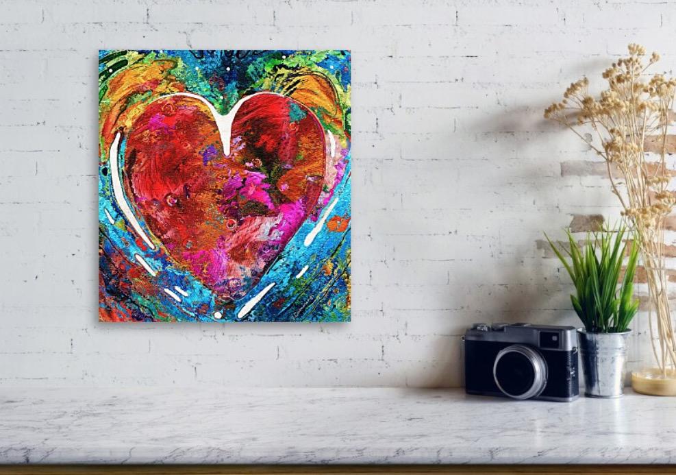 Romantic Heart Art PRINT Hearts Everlasting Love Colorful Red Blue Gift ...