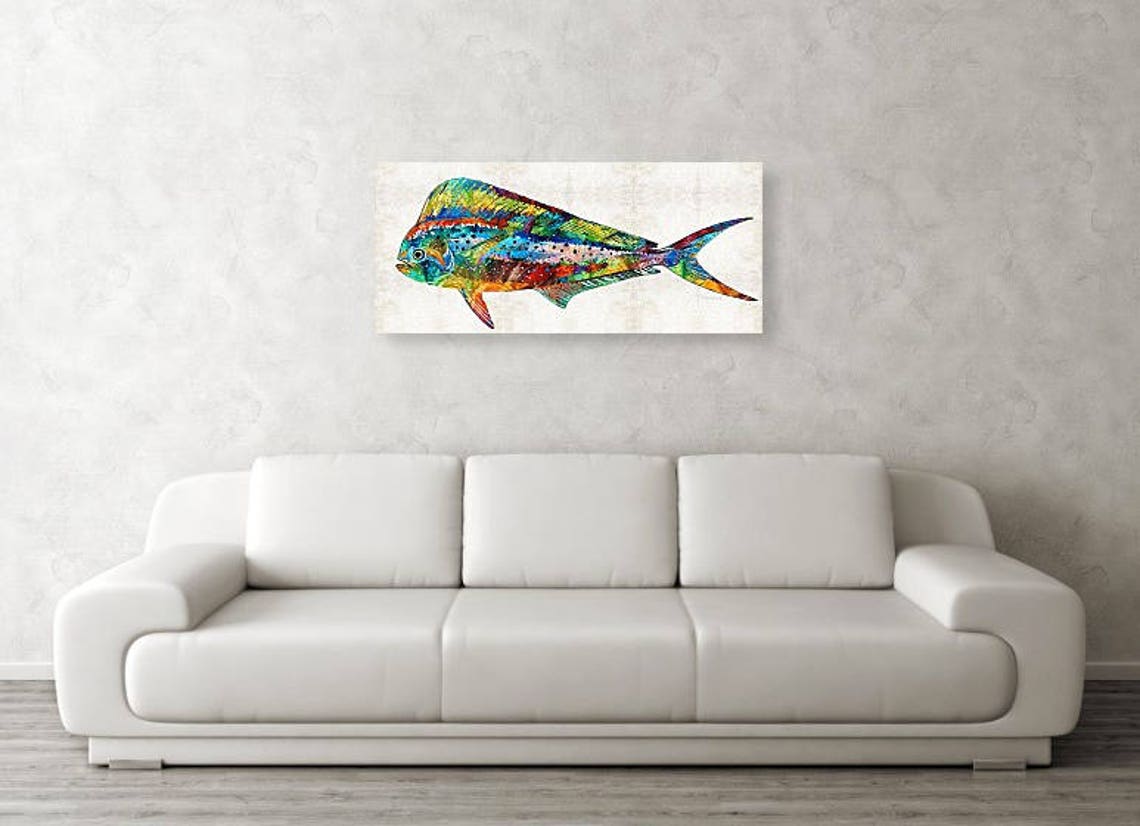 Dolphin Fish Art Print From Painting Colorful Deep Sea Fishing | Etsy