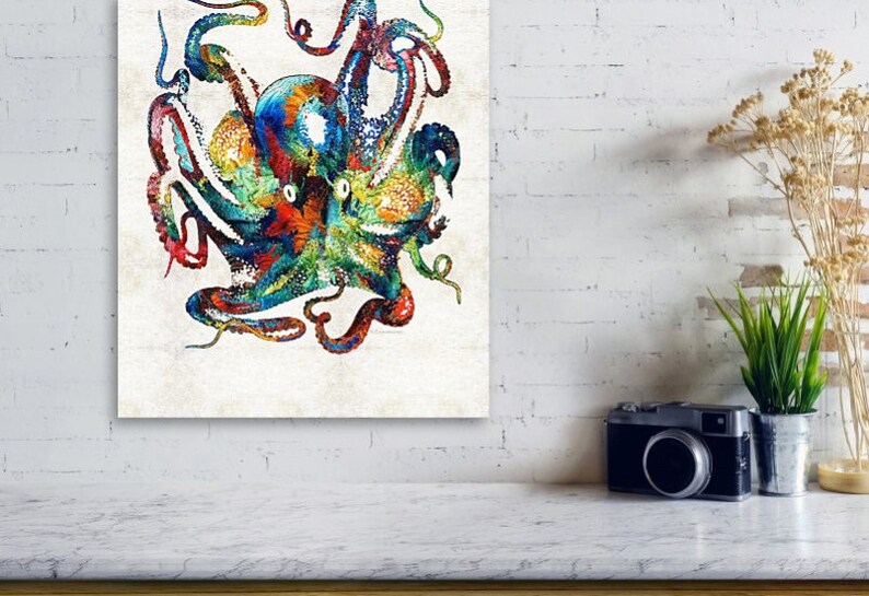 Colorful Octopus Art PRINT From Painting Sea Beach Ocean Creature Theme ...