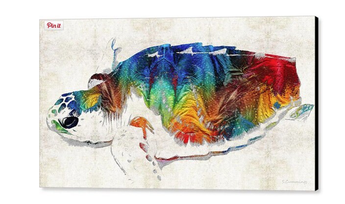 Colorful Sea Turtle Animal Art PRINT From Painting Coastal Red | Etsy