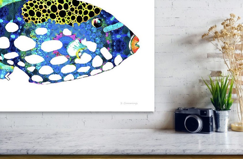 Clown Trigger Fish Art Print From Painting Beachy Tropical Fun Blue ...