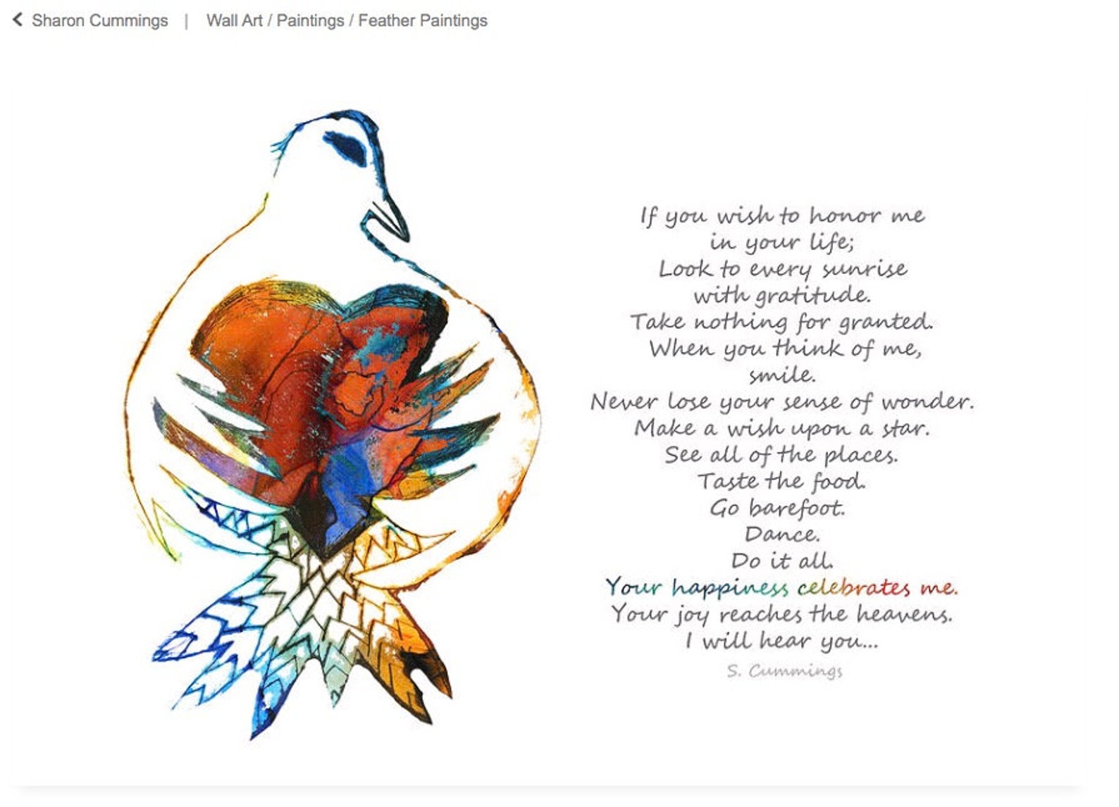Colorful Bird White Dove Art Grief Comforting PRINT Celebration of Life ...