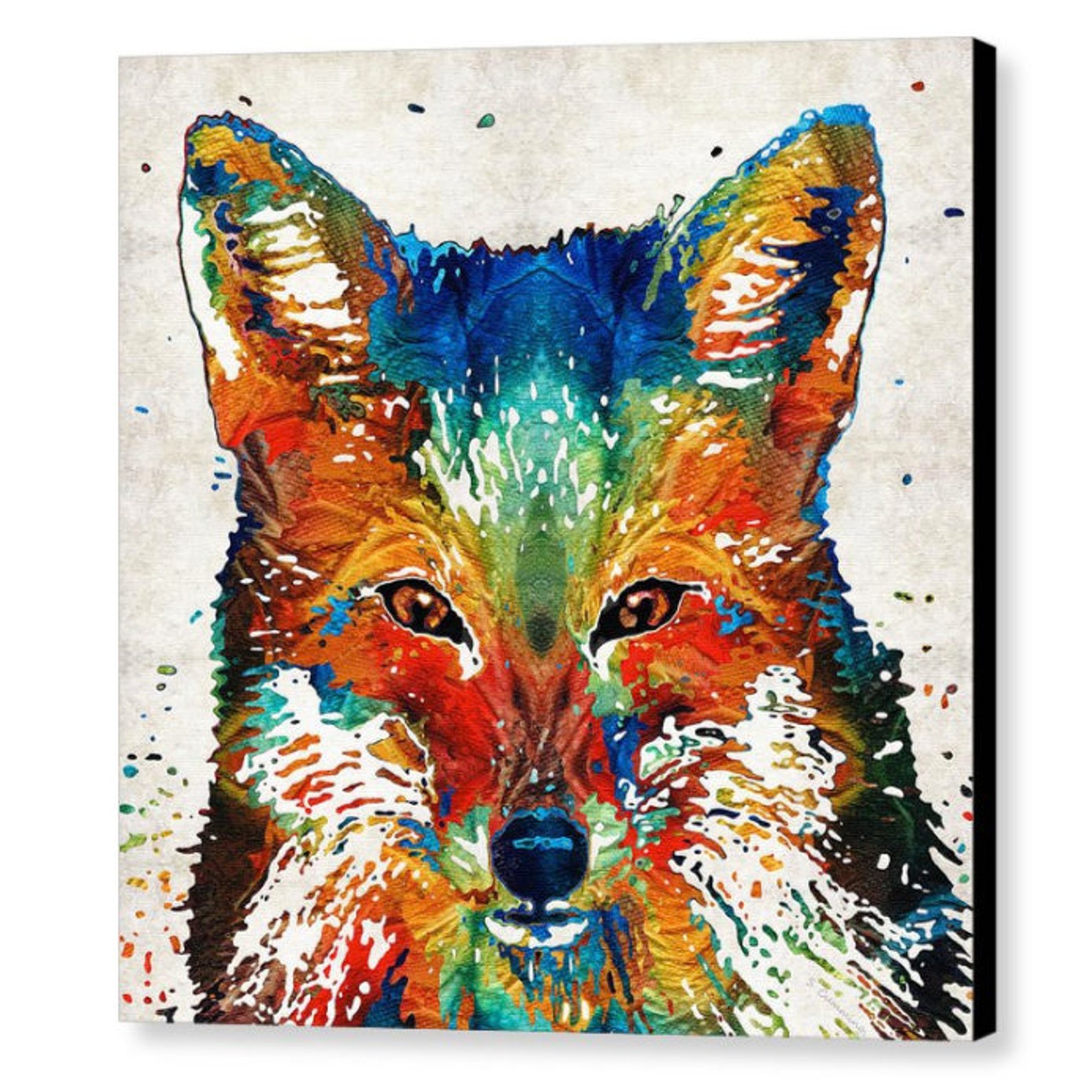 Colorful Fox Animal Art PRINT from Painting Primary Colors Red | Etsy