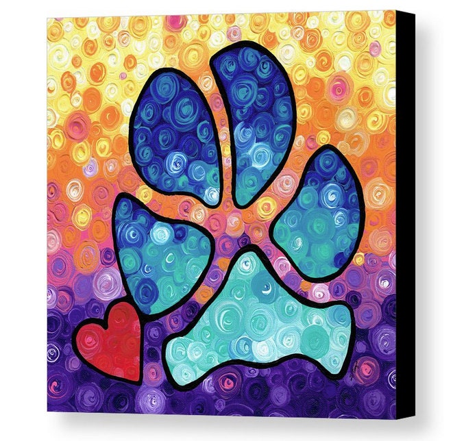 Dog Paw Prints Art Colorful PRINT From Painting Cute Puppy Love Dog ...