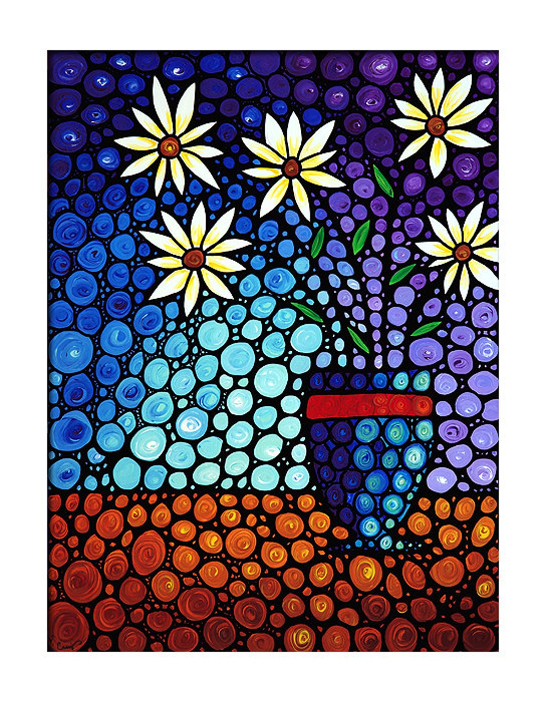 Floral Flower Art PRINT From Painting Beautiful Flowers Blue Purple ...