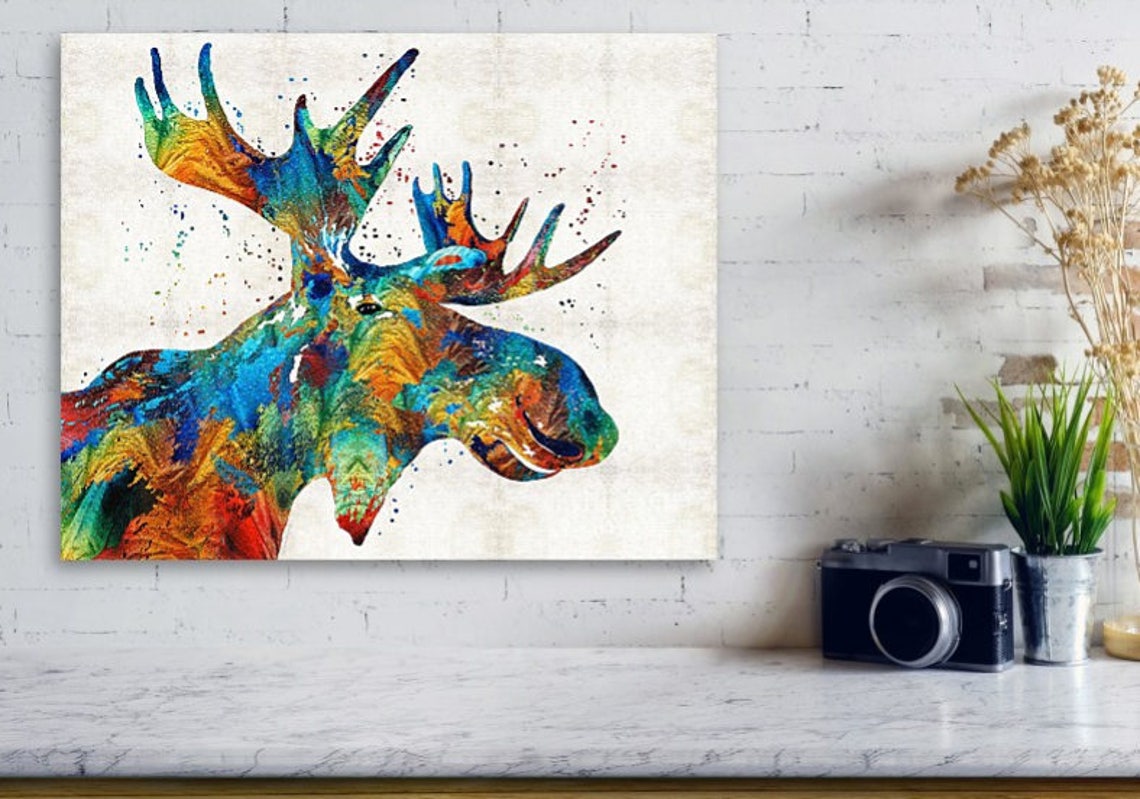 Colorful Moose Animal Art PRINT From Painting Big Game Animal - Etsy