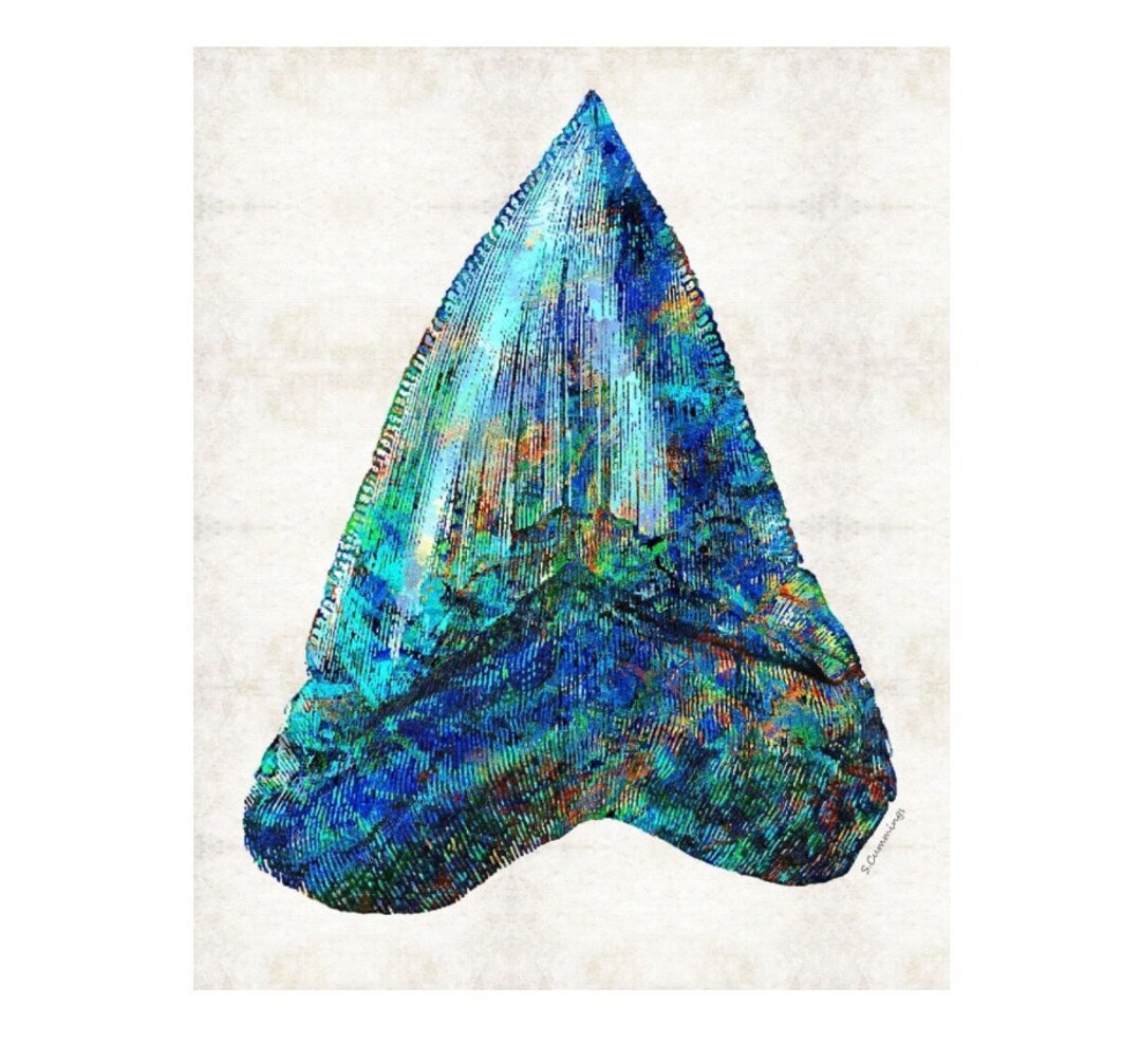 Shark Tooth Tropical Fish Art PRINT Colorful Beach Home Shark's Ocean ...
