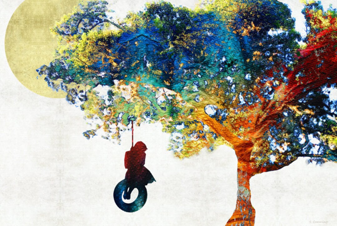 Colorful Landscape Tree Art Print From Painting Girl Tire Swing Dream ...