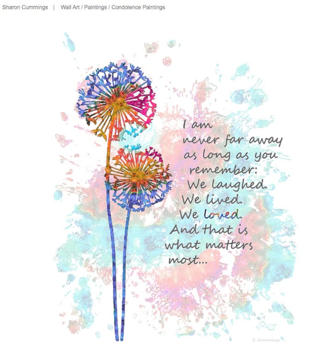 Colorful Flowers Floral Art Grief Comforting PRINT Condolence Dandelion ...