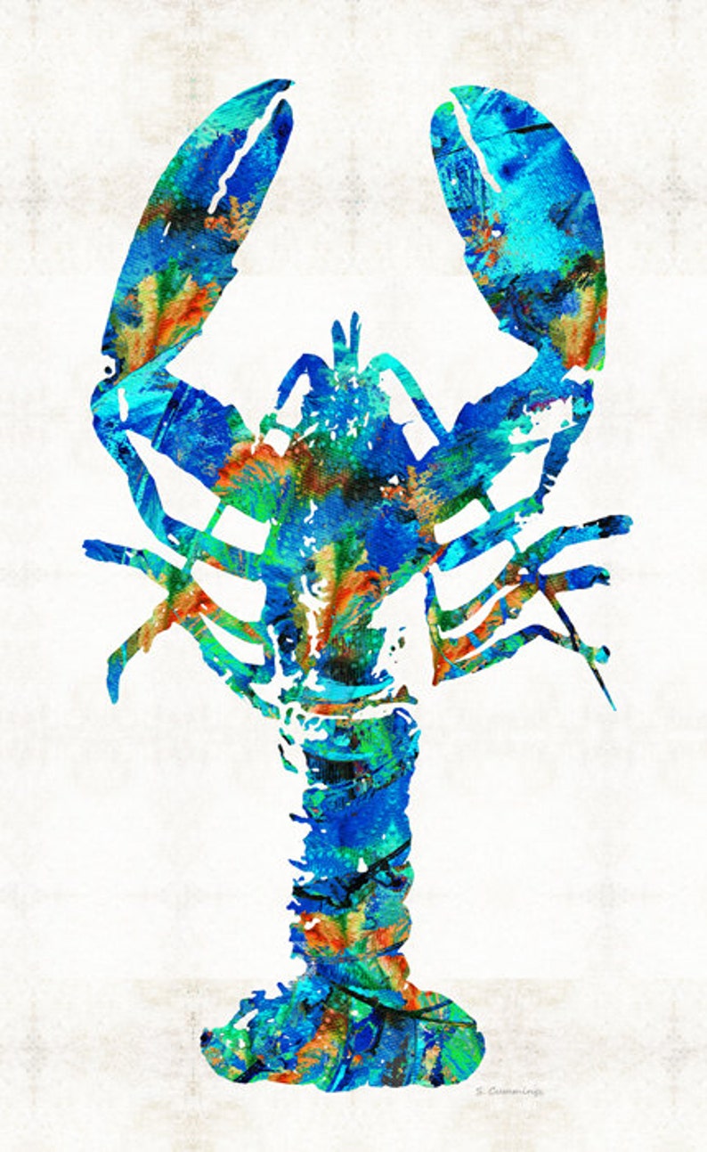 Colorful Lobster Art Print Painting Maine Seafood Beach House - Etsy