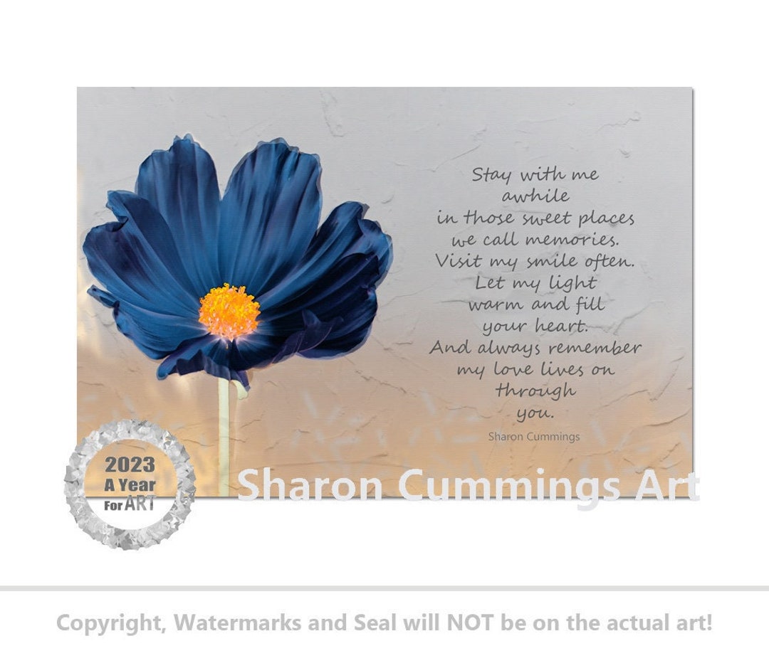 Colorful Blue Cosmos Flower Art Grief Comforting PRINT Floral Design ...