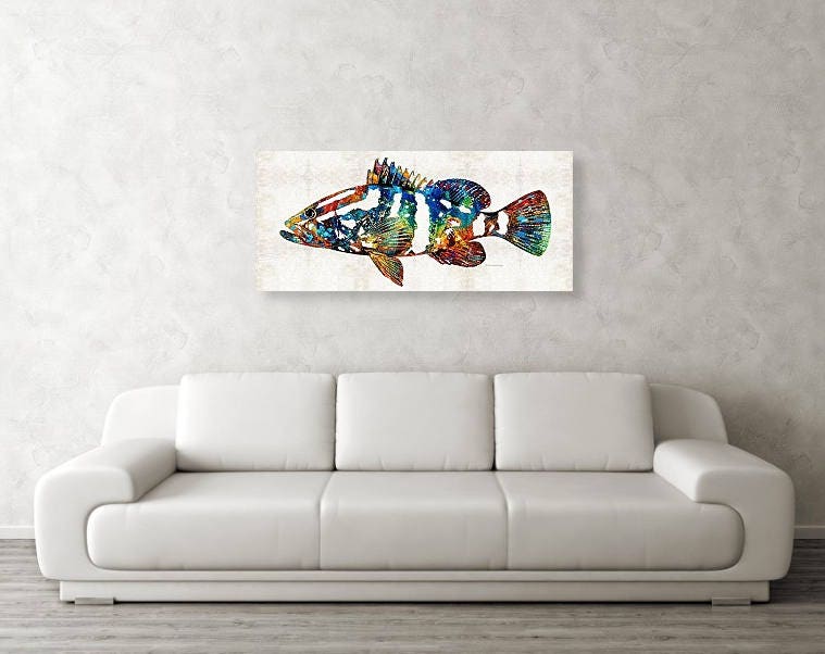Grouper Fish Art Print From Painting Colorful Deep Sea Fishing - Etsy