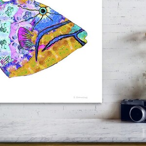 Trigger Fish Art Print From Painting Yellow Tropical Fun Blue Beach ...