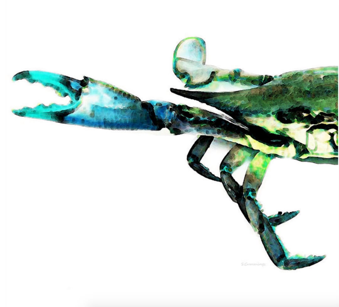 Beach Art Blue Crab Animal PRINT Green Color Abstract CANVAS Seafood ...