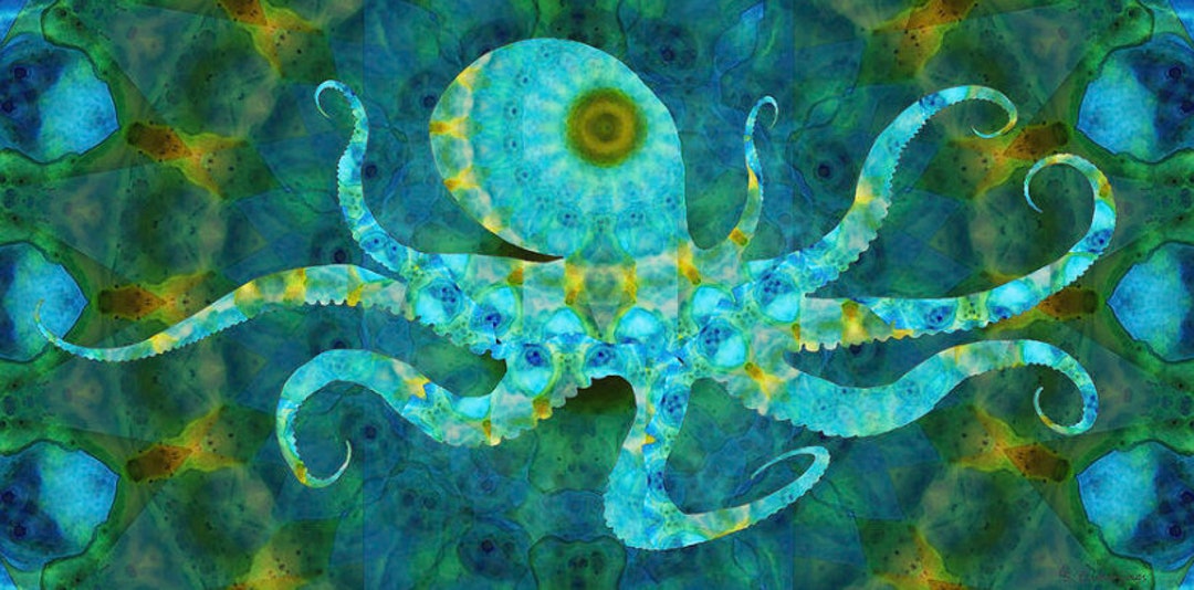 Colorful Nautical Beach Octopus Art PRINT From Painting Beachy Coastal ...