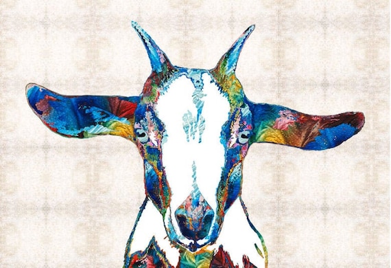 Colorful Goat Art PRINT From Painting Farm Animals Primary | Etsy