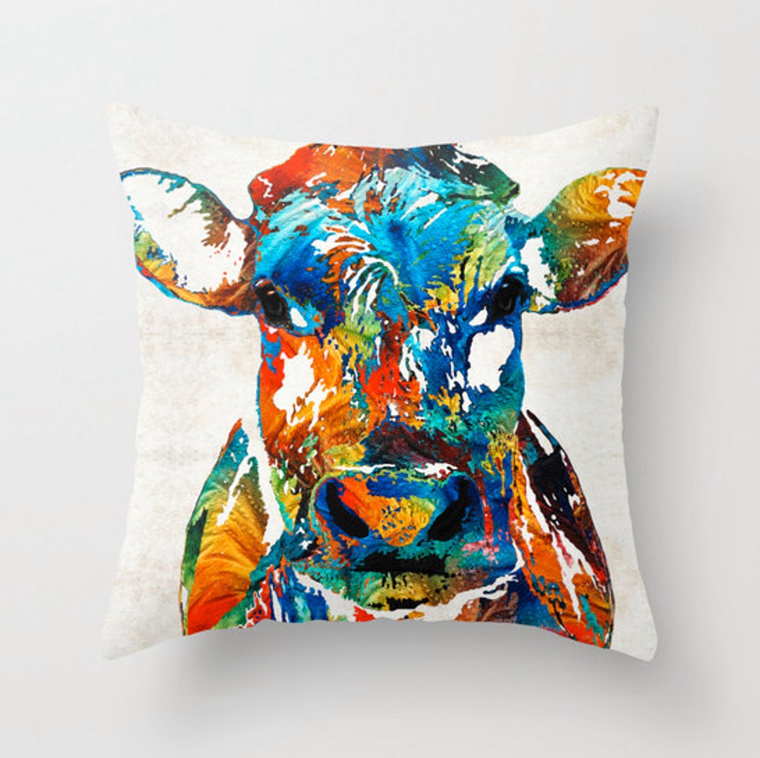 Throw Pillow COVER Colorful Cow Art Design Home Pillows Sofa Decor ...