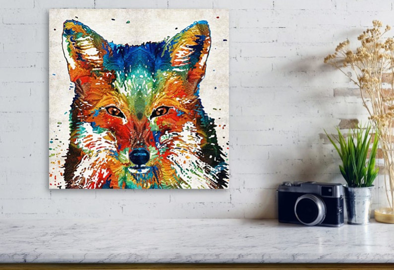 Colorful Fox Animal Art PRINT From Painting Primary Colors Red - Etsy