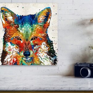 Colorful Fox Animal Art PRINT From Painting Primary Colors Red Blue ...
