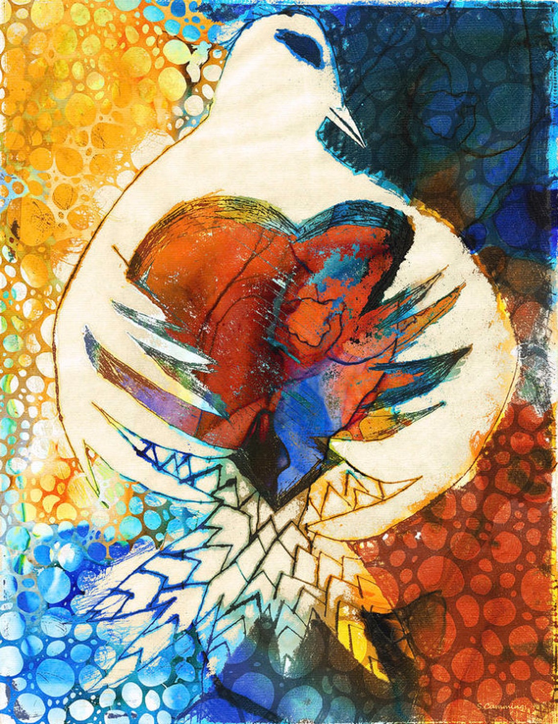 Dove Art Print From Painting Colorful Bird Animal Country Primary ...