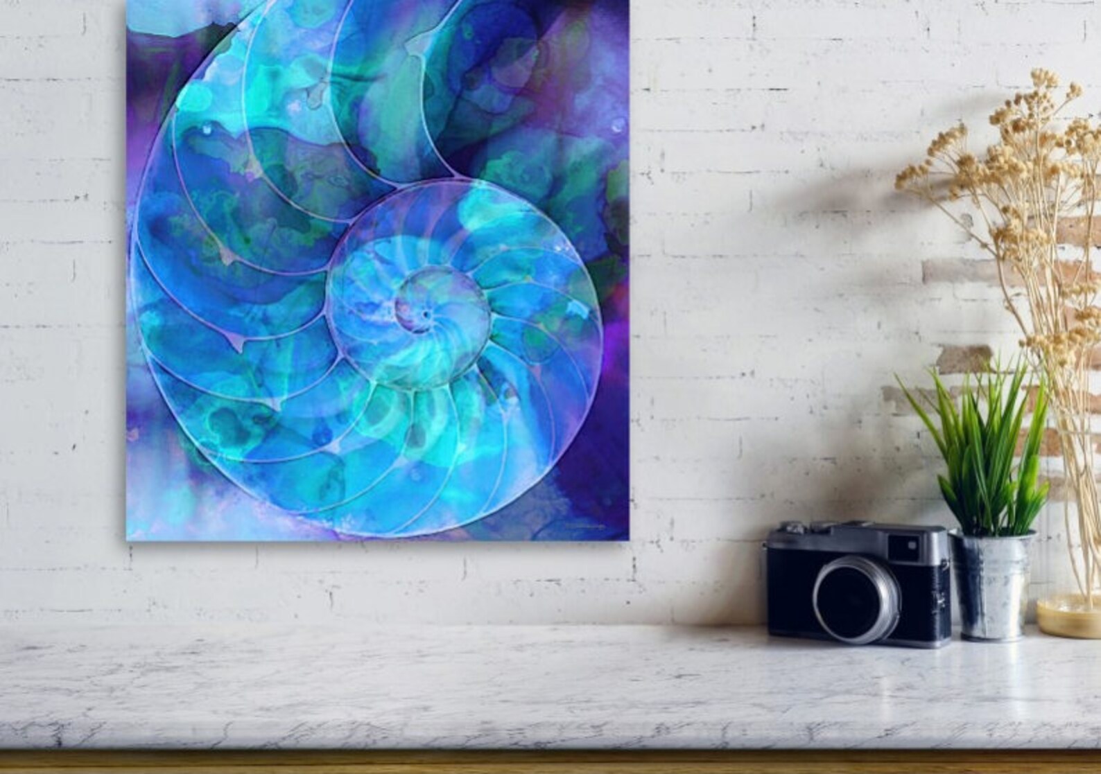 Nautilus Shell Art PRINT From Painting Colorful Blue Beach - Etsy