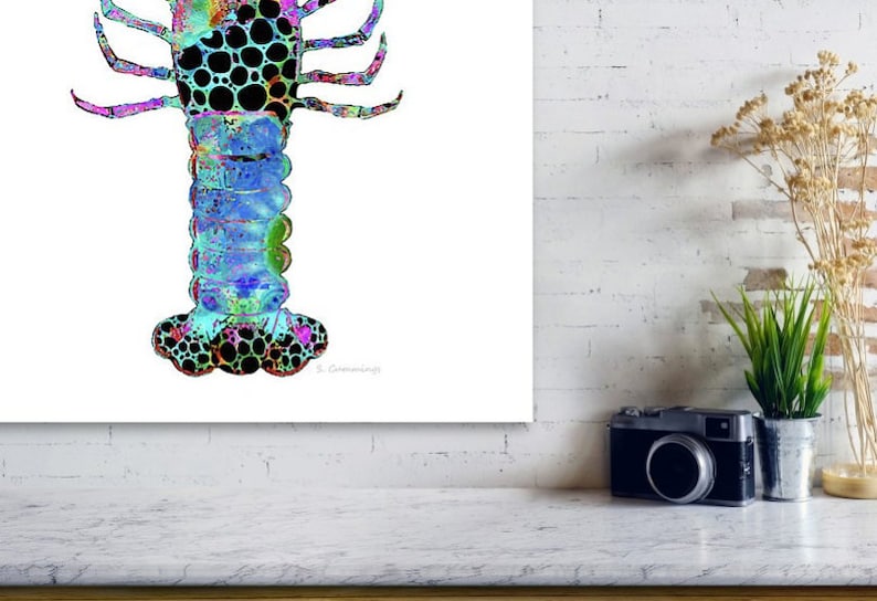 Colorful Lobster Art Print Painting Maine Seafood Beach House - Etsy