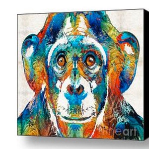 Chimp Art PRINT Colorful Animal Rainbow Zoo Primary Color Funny Freaky ...