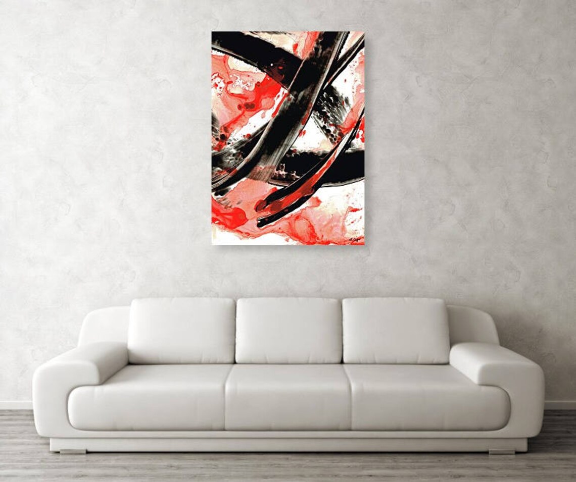 Red and Black Art CANVAS PRINT Painting White Modern Contemporary Decor ...