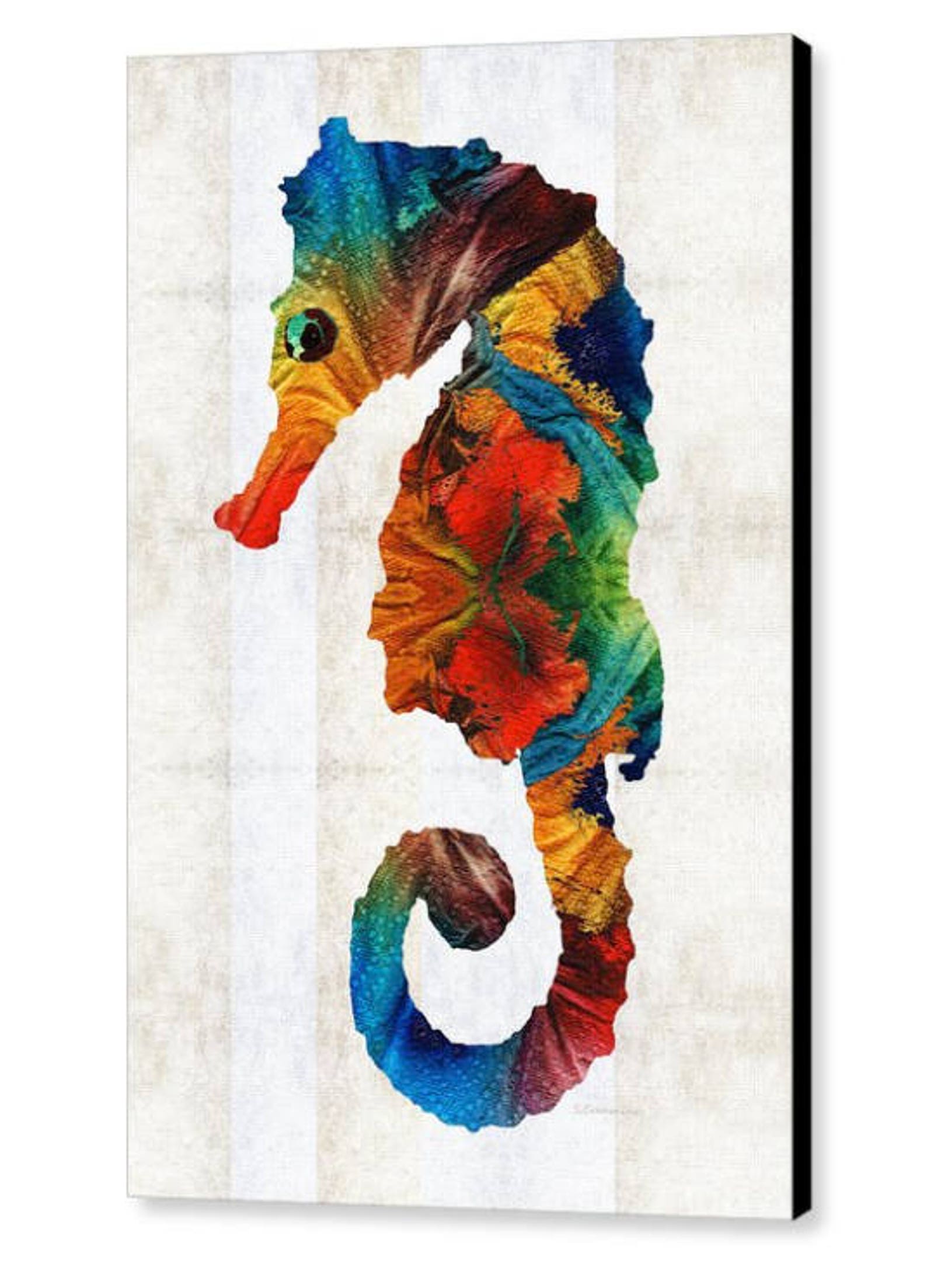 Colorful Seahorse Fish Art Animal Print From Painting Tropical Primary ...