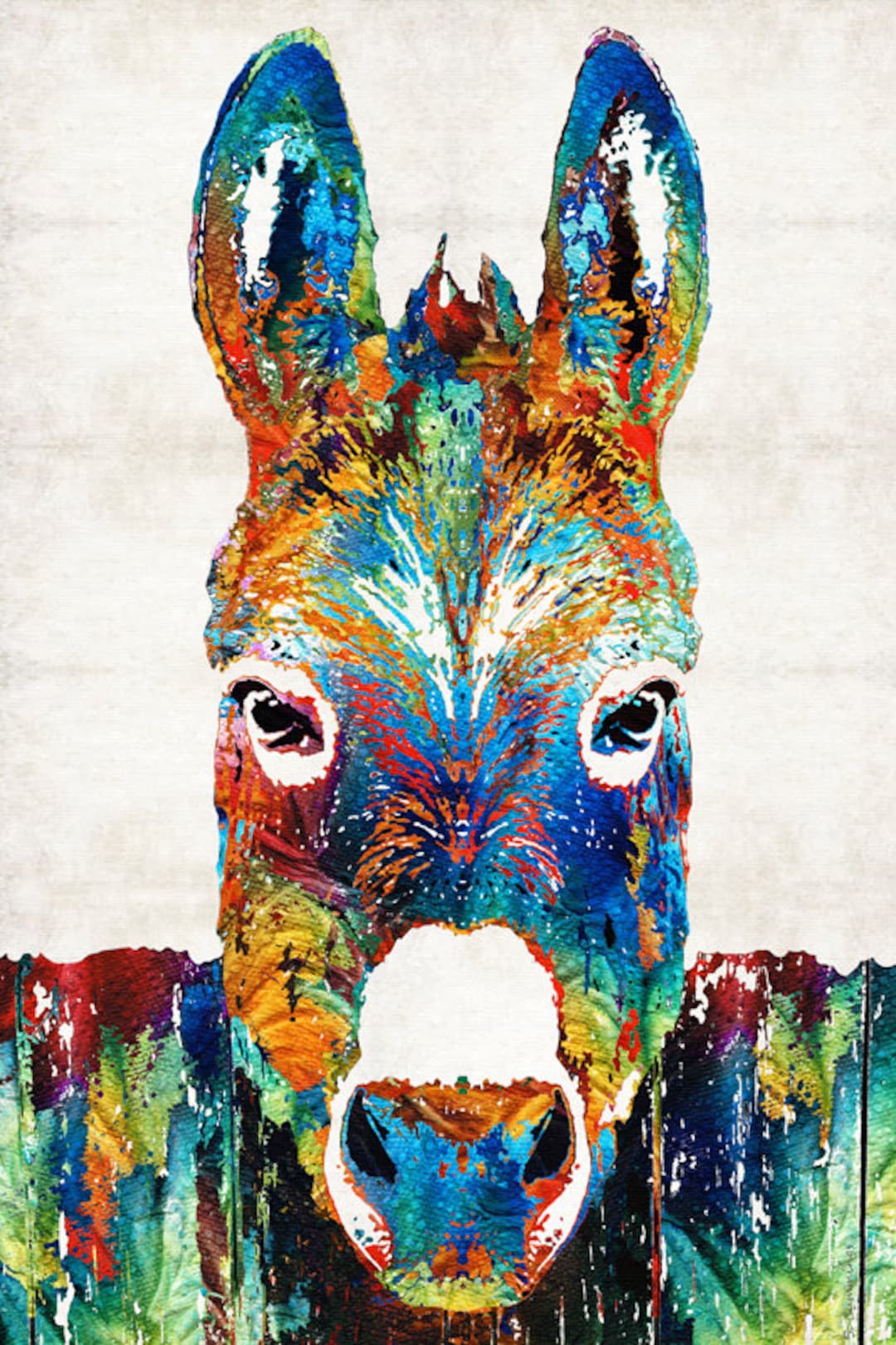 Colorful Donkey Animal Art PRINT From Painting Mule Kids Farm Ears ...