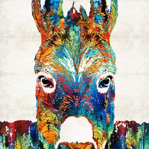 Colorful Donkey Animal Art PRINT From Painting Mule Kids Farm Ears ...