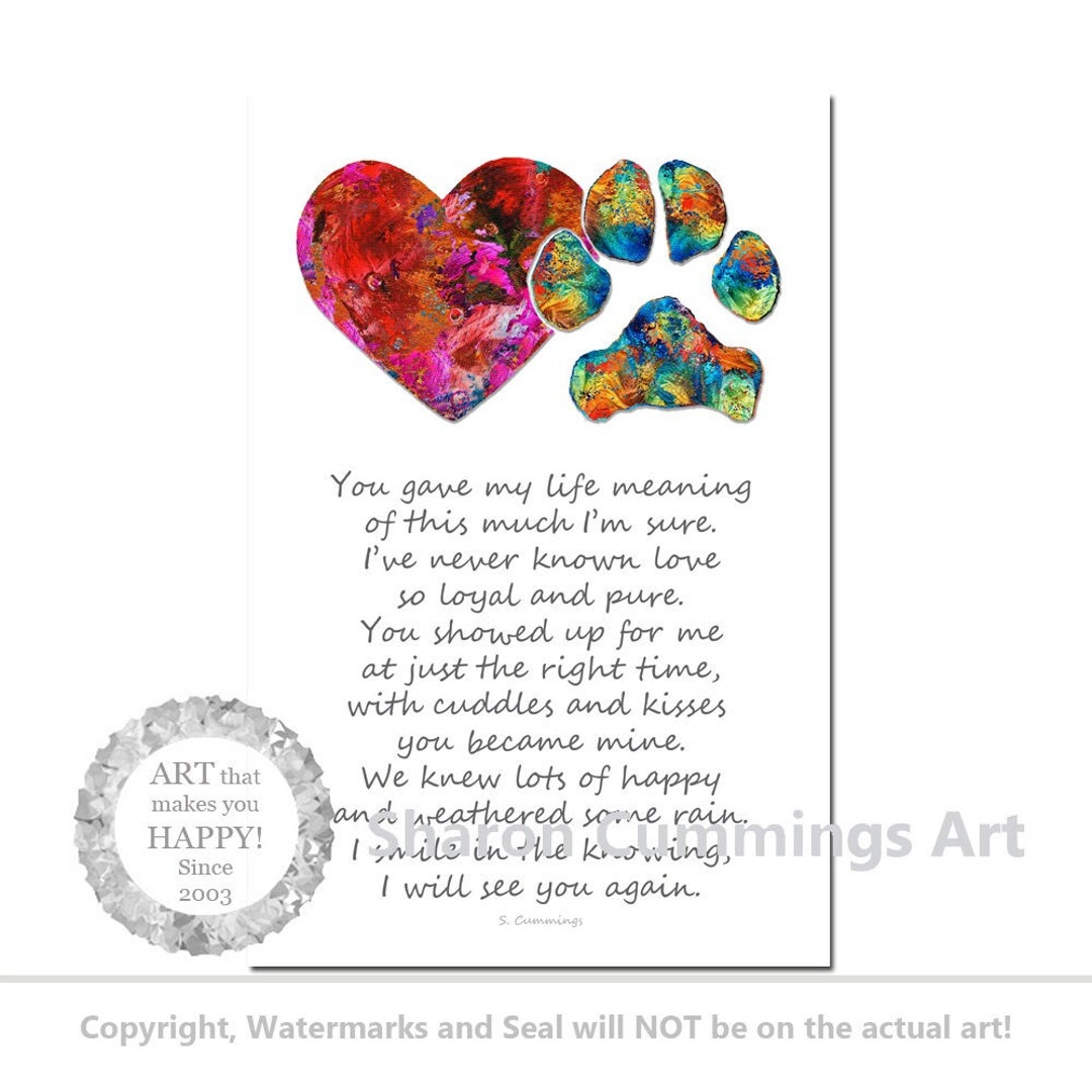 Dog Art Rainbow Bridge Tribute Pets Paws Colorful Memorial Never ...